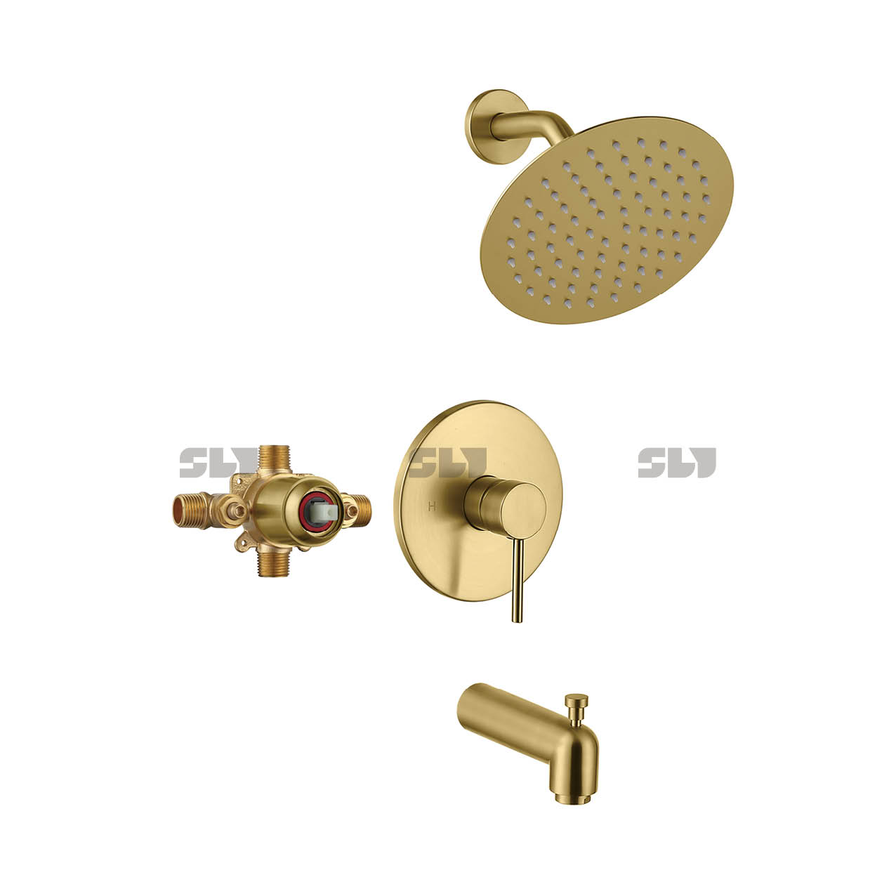 Sly Shower System Brushed Gold Shower Faucet Set With Tub Spout Valve